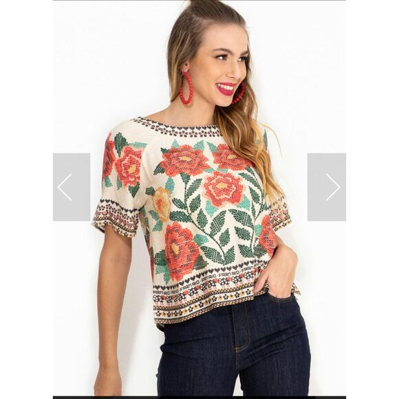 FARM Rio | Tops | Farm Rio Rose Garden Top Womens L Colorful Short ...